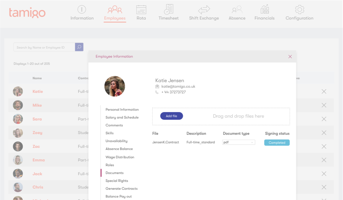 Digital signatures in tamigo